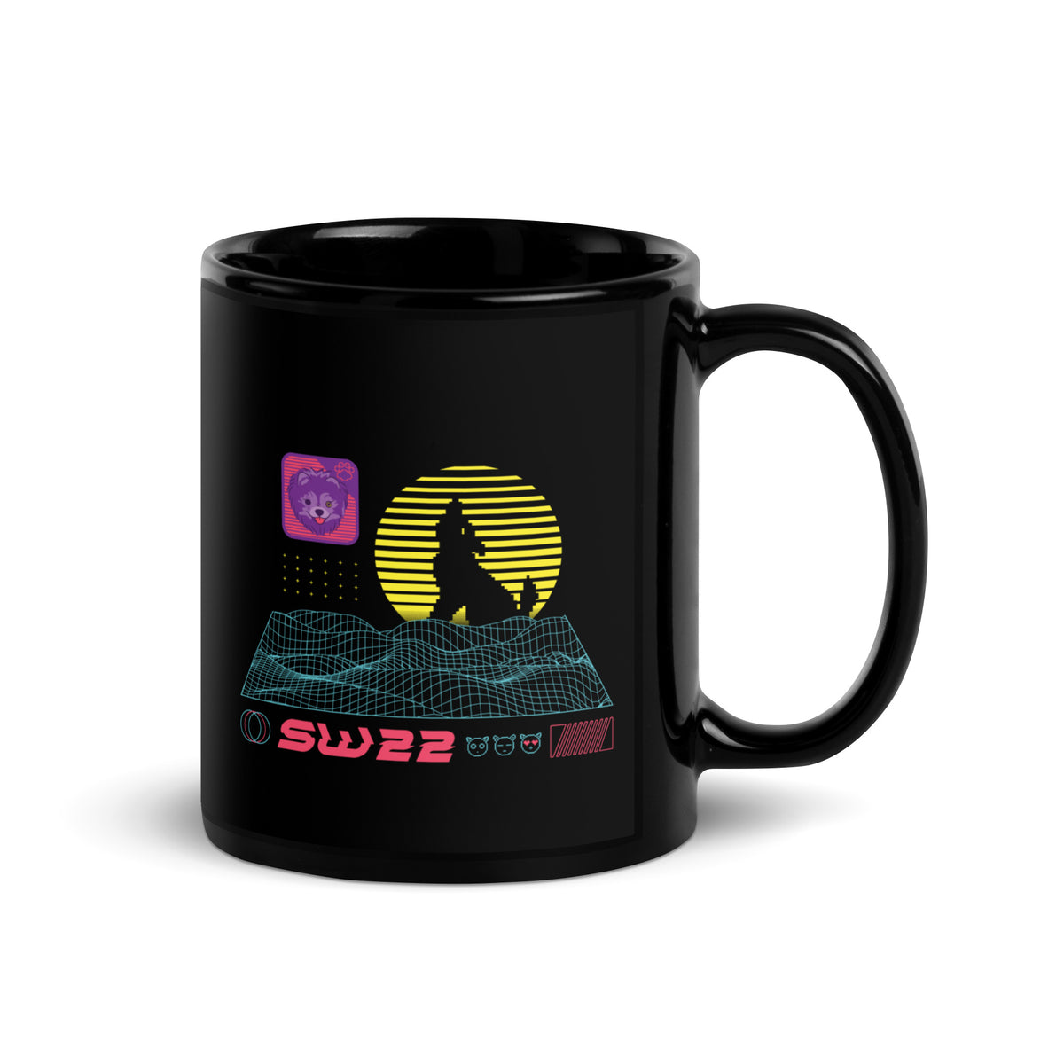 Synthwave Black Glossy Mug – OG Wolfpack