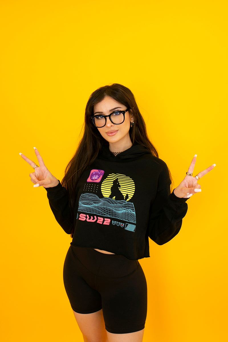 Synthwave Black Crop Hoodie – OG Wolfpack